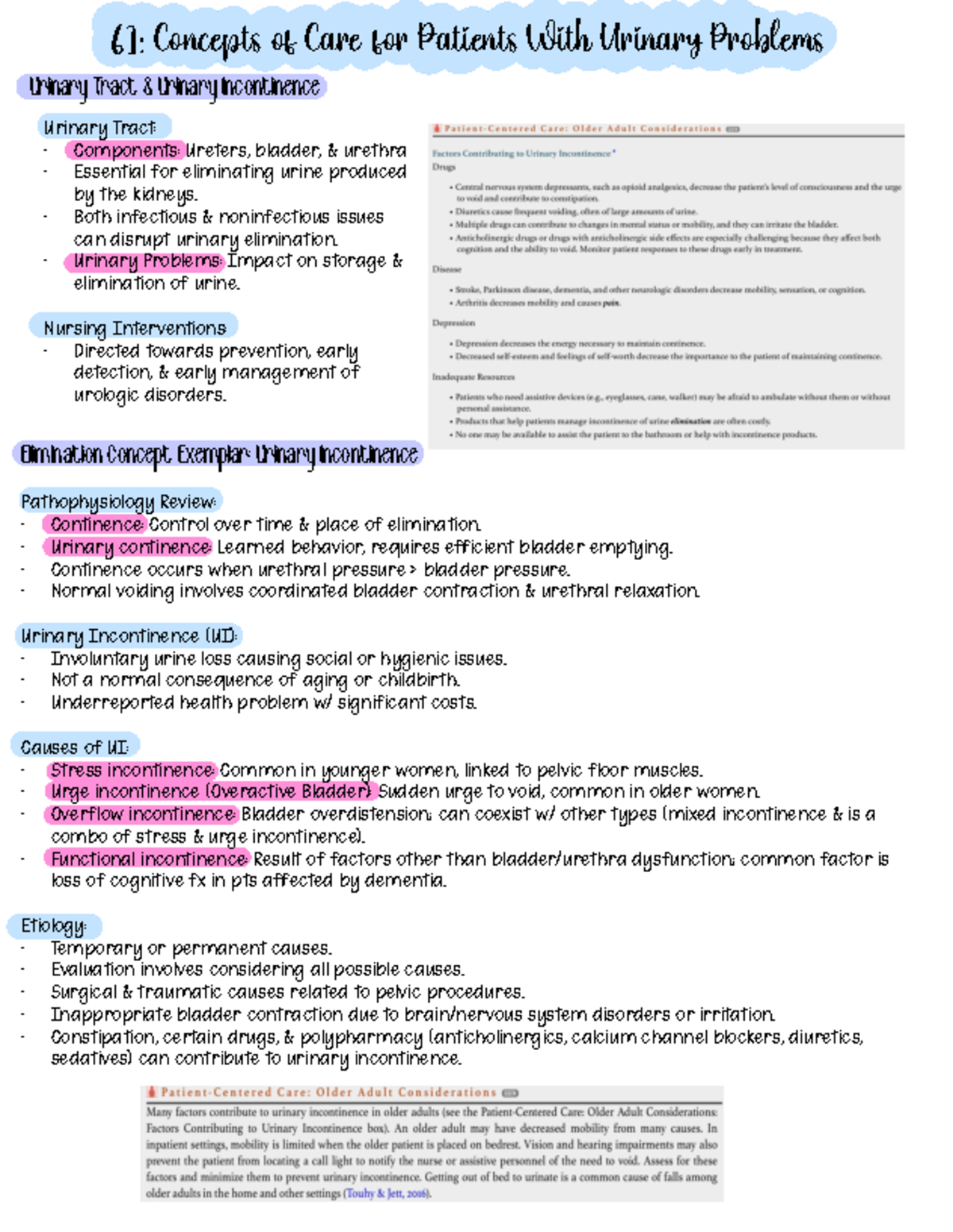 Chapter 61 Notes - 61: Concepts of Care for Patients With Urinary ...