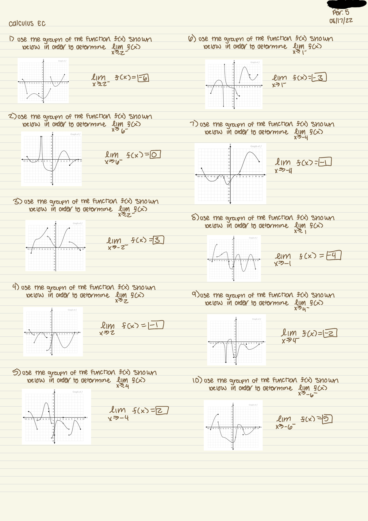 Math hw - math class - Joy Mitchell per. 5 calculus EC 08/17/ Dose the ...