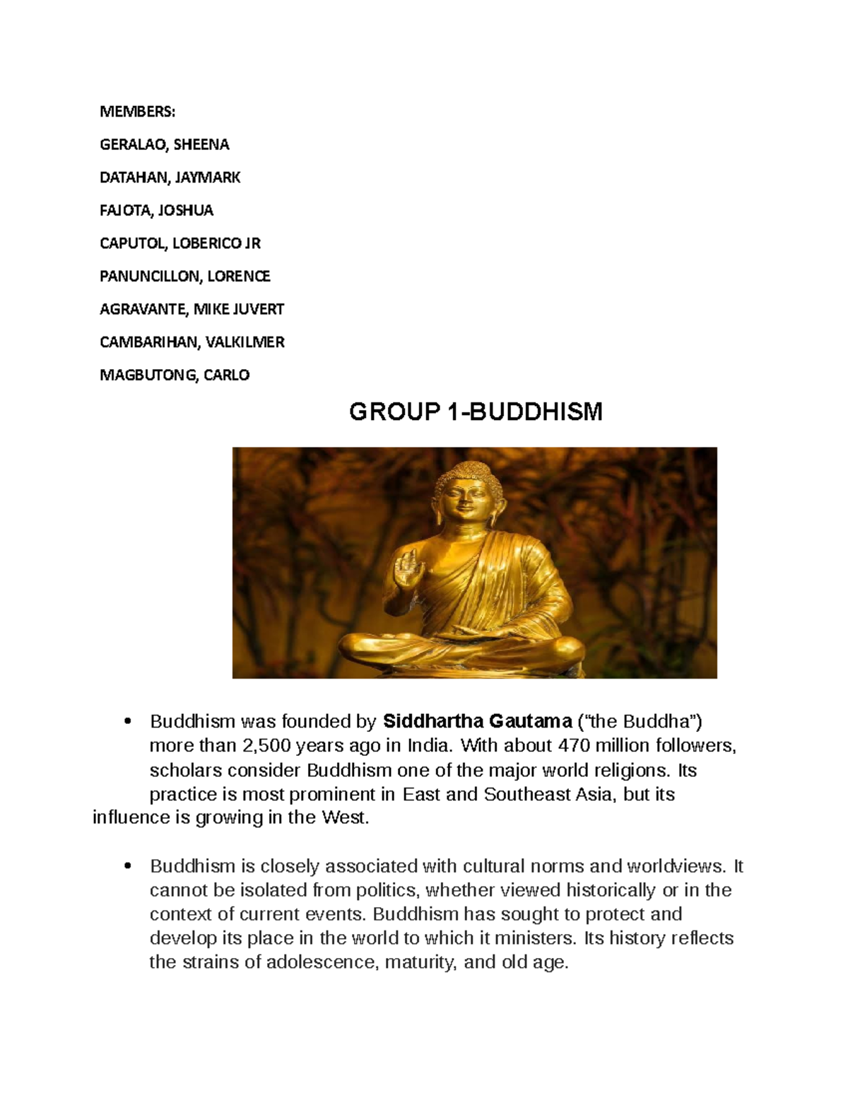SS113- Buddhism group work - MEMBERS: GERALAO, SHEENA DATAHAN, JAYMARK ...