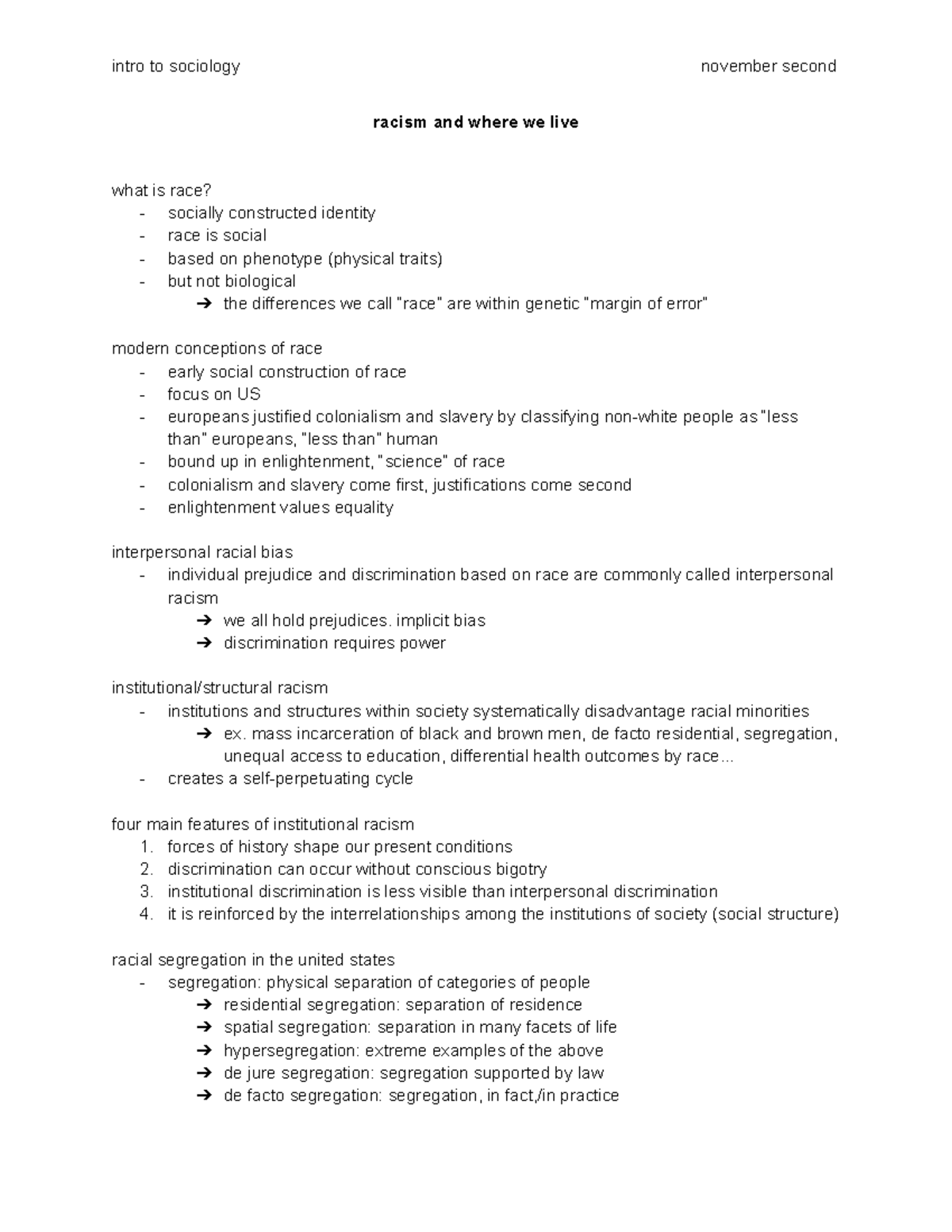 Racism and where we live - intro to sociology november second racism ...