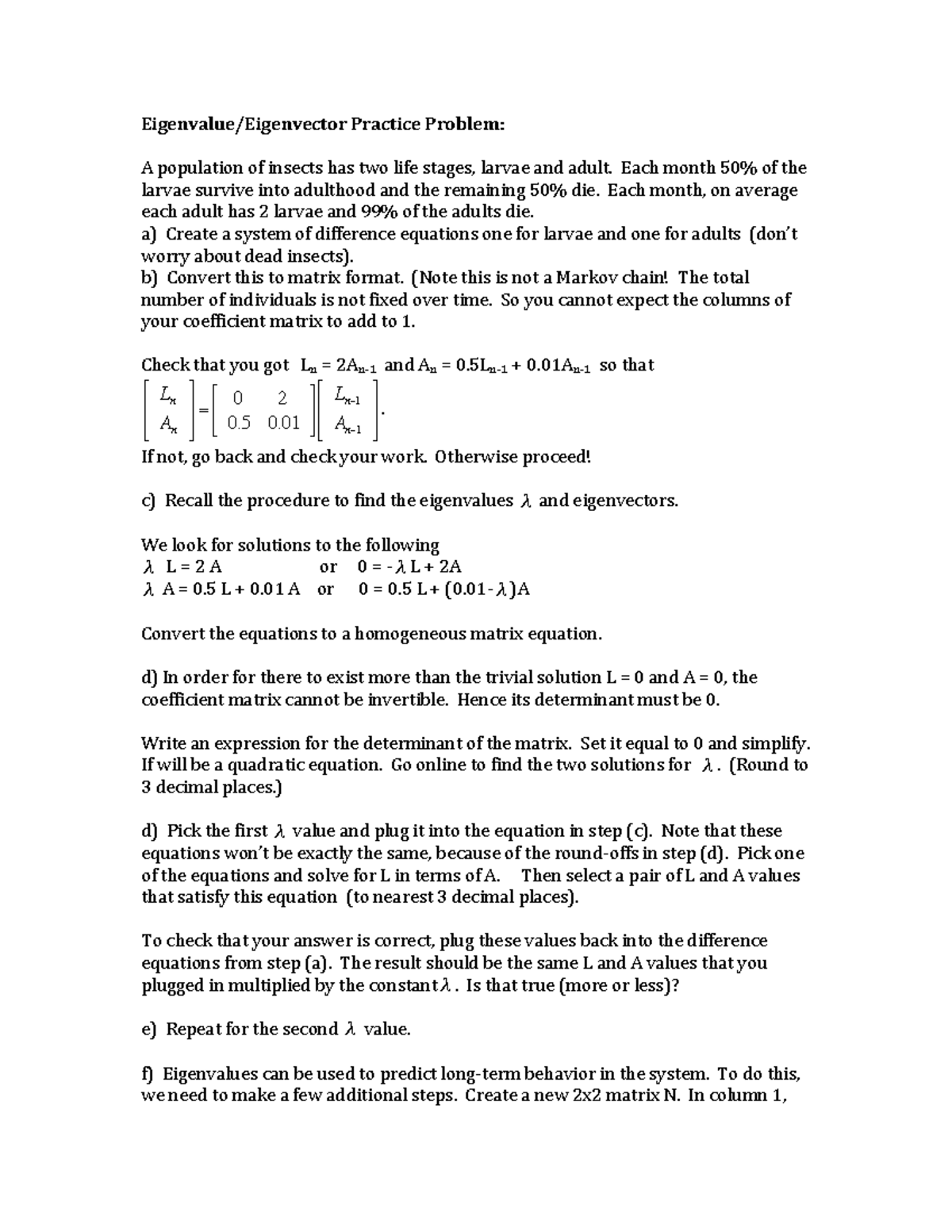 Eigenvalue Practice - Eigenvalue/Eigenvector Practice Problem: A ...