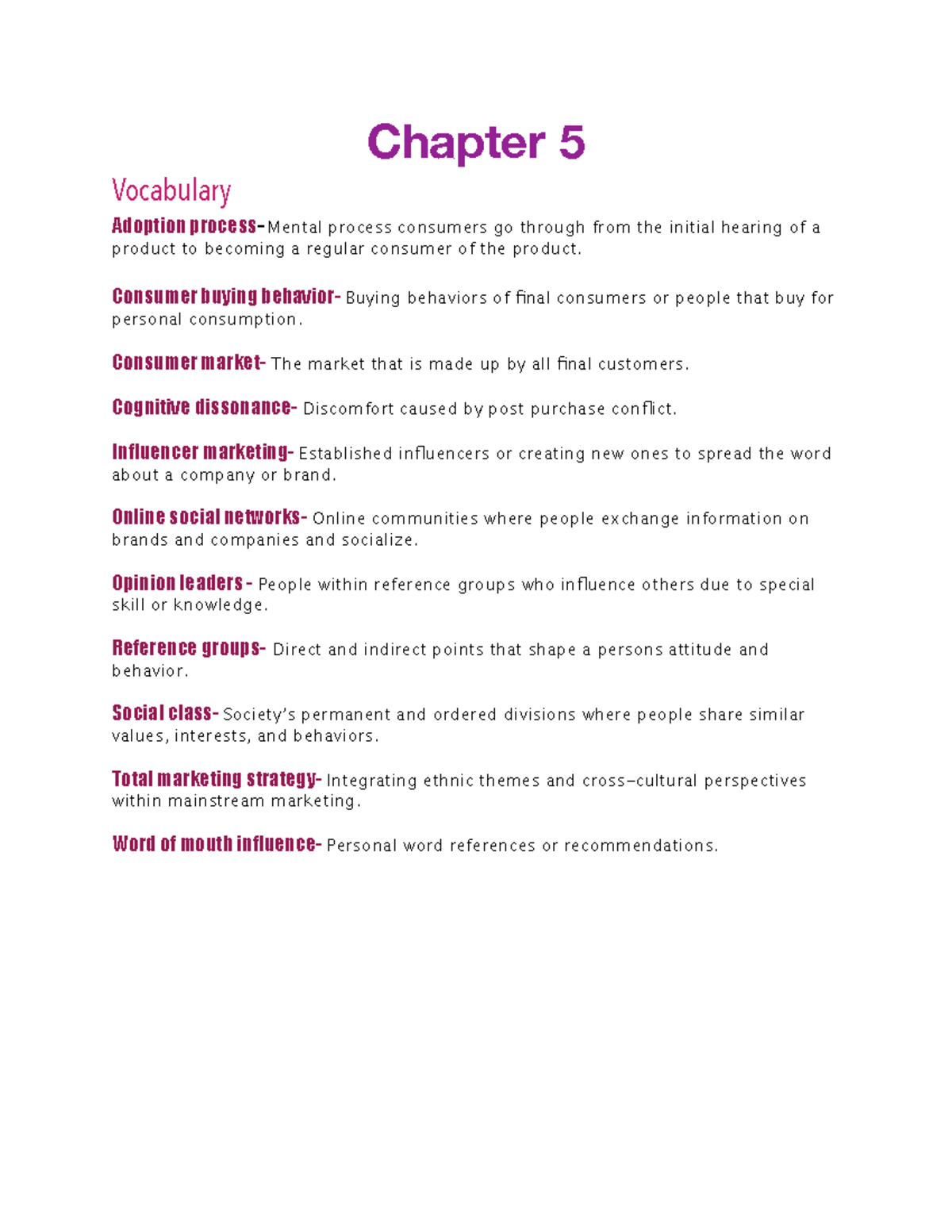 Chapter 5 Notes - Vocabulary and Other important information. - Chapter ...