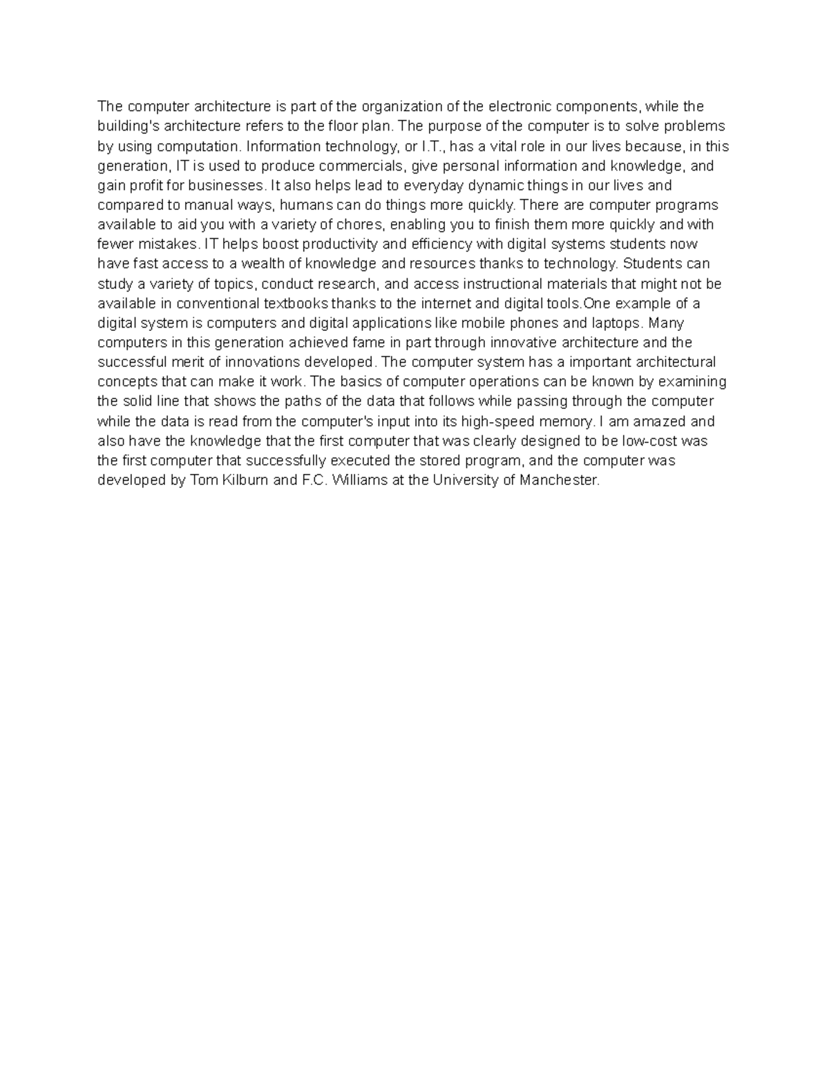 Reflection - Assignment - The computer architecture is part of the ...