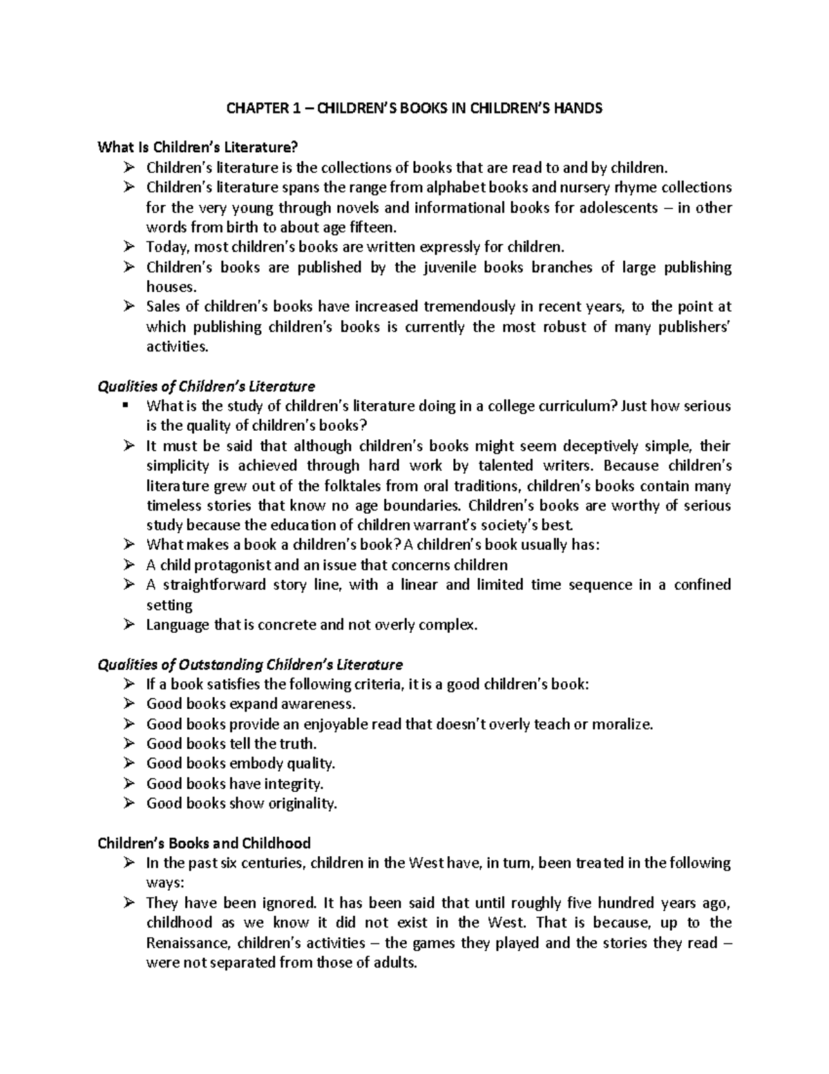 Children's Lit - CHAPTER 1 – CHILDREN’S BOOKS IN CHILDREN’S HANDS What ...