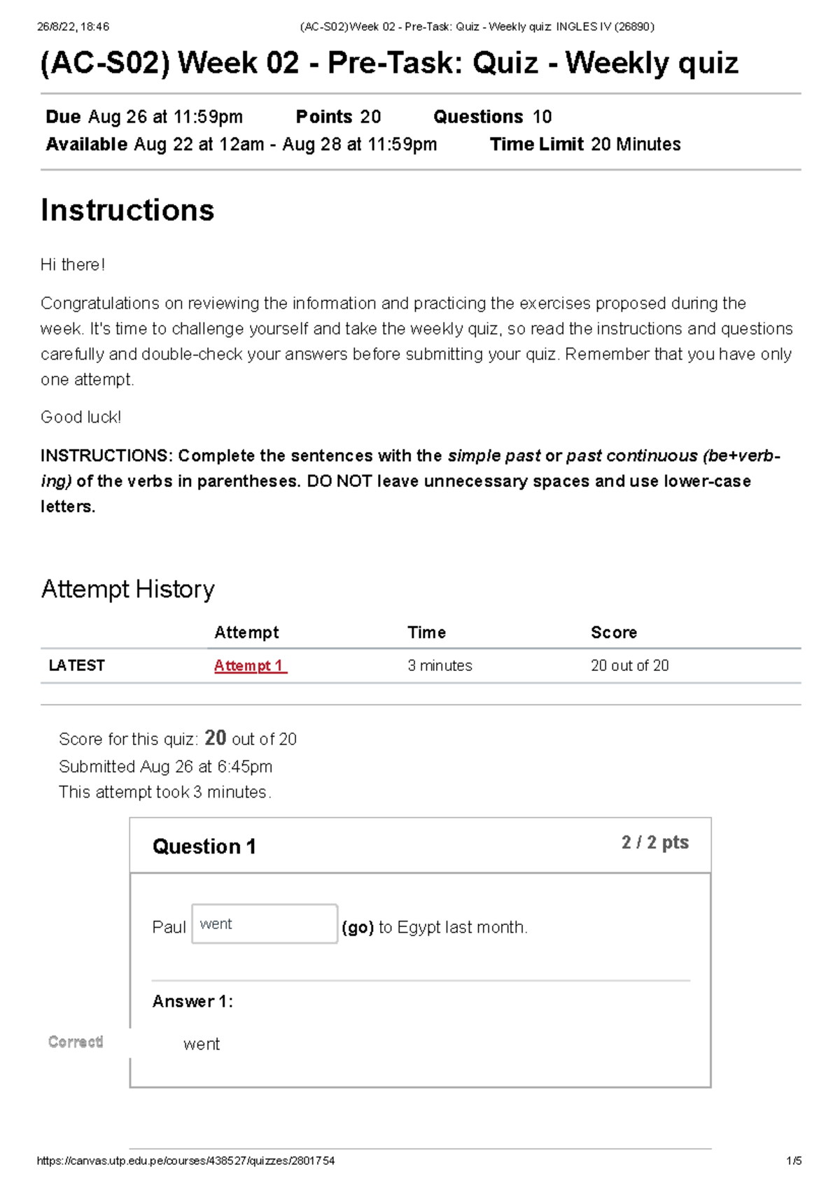 (AC-S02) Week 02 - Pre-Task Quiz - Weekly quiz Ingles IV (26890) - (AC ...