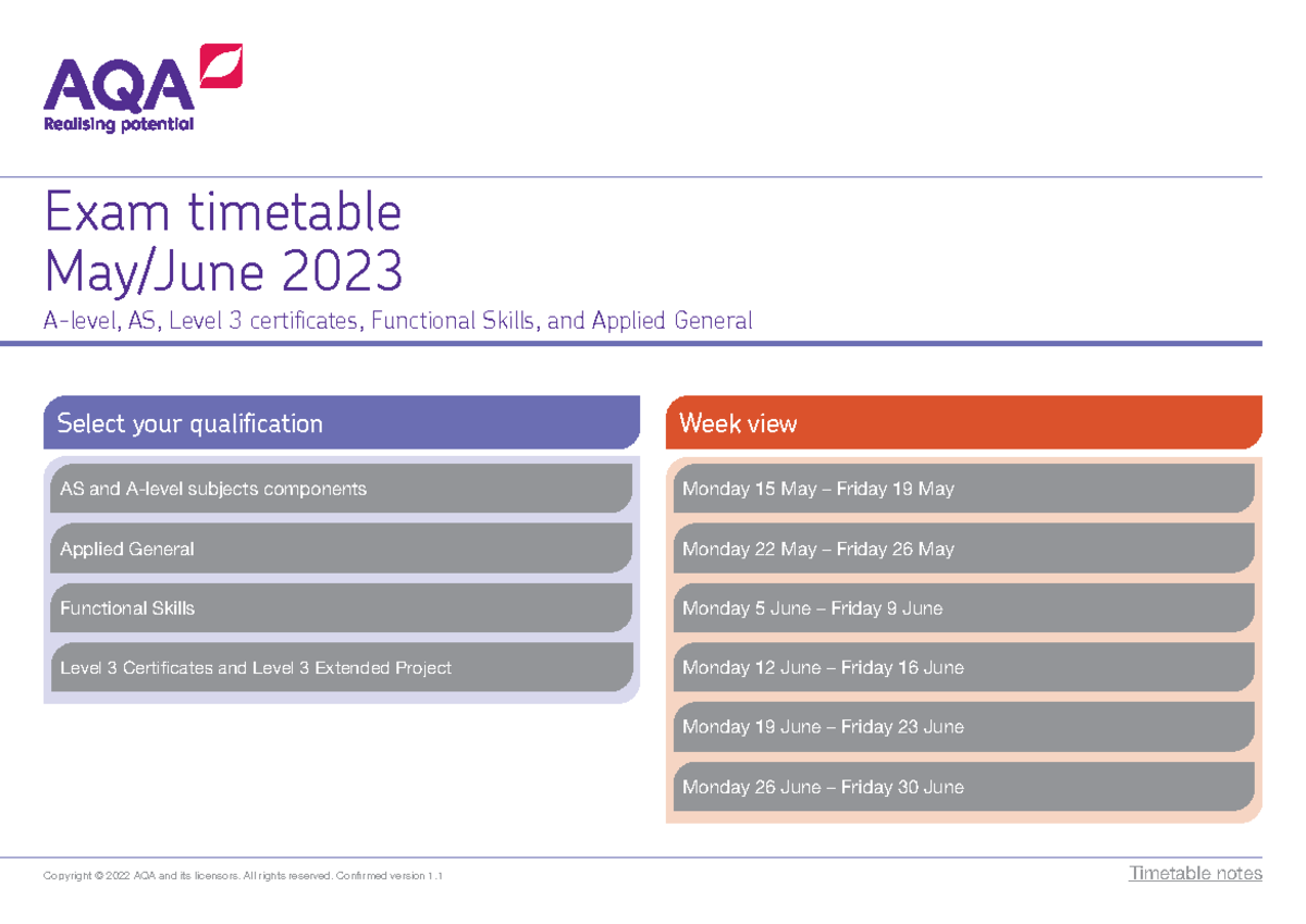 Zrzut ekranu 2023-01-30 o 20 - Week view Exam timetable May/June 2023 A ...