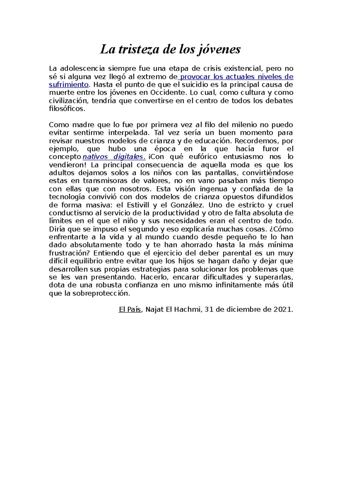 LA Tristeza DE LOS Jóvenes - La tristeza de los jóvenes La adolescencia siempre fue una etapa de ...