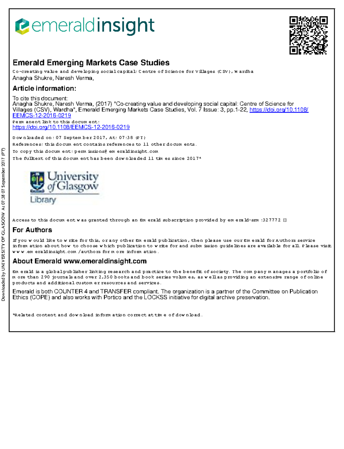 C7 Co creating value and developing social capital Centre of Science ...