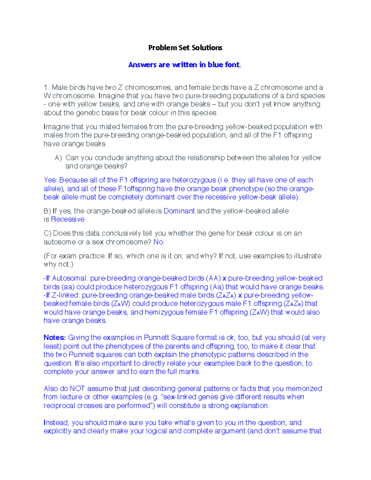 Problem Set Key - Problem Set Solutions Answers are written in blue ...