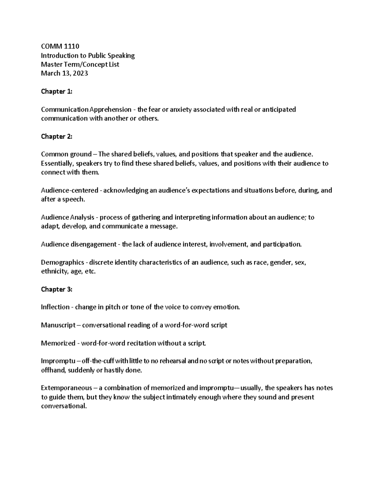 Midterm Review Concepts Definitions-Final - COMM 1110 Introduction to ...