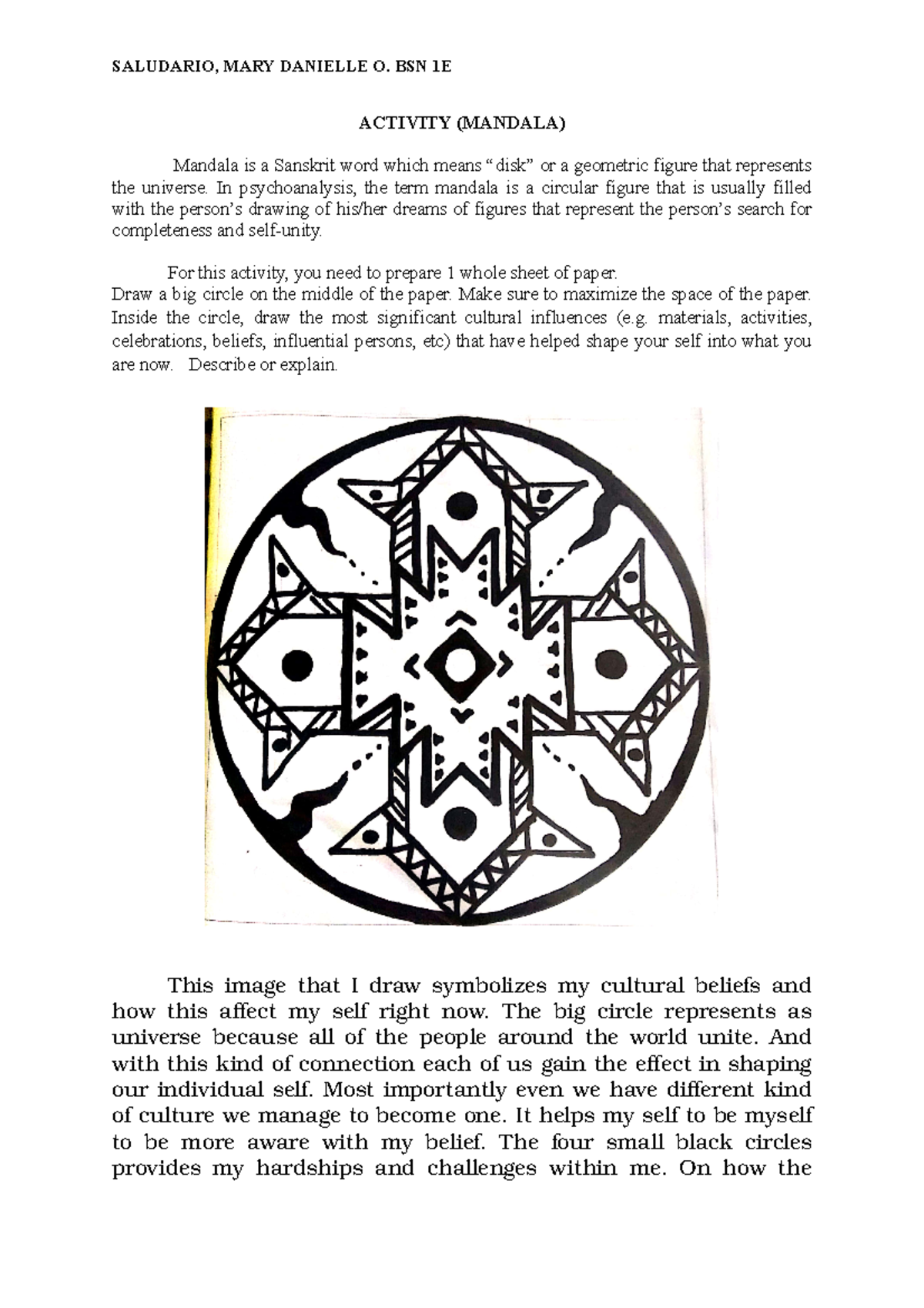 Mandala - Lecture notes 2 - SALUDARIO, MARY DANIELLE O. BSN 1E ACTIVITY ...