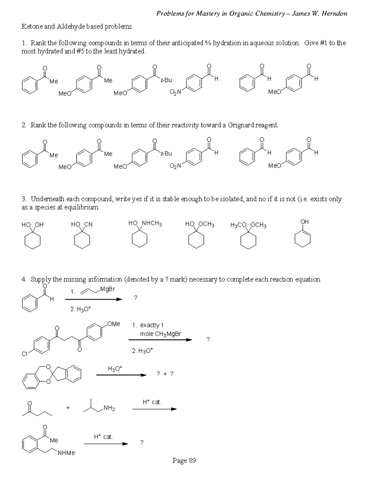 Practice Chapter 17 Problems - Problems for Mastery in Organic ...
