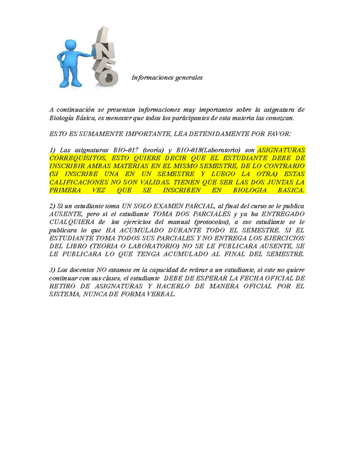 Informaciones generales - ESTO ES SUMAMENTE IMPORTANTE, LEA ...