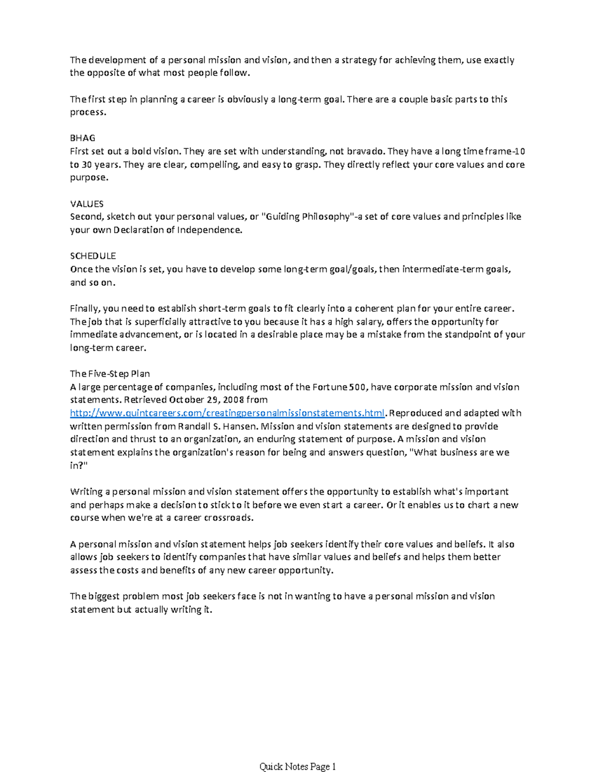 Notes - Summary Business management - The development of a personal ...