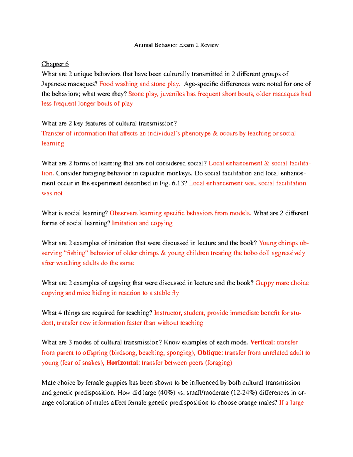 Exam 2 Review - Exam 2 study guide - Animal Behavior Exam 2 Review ...