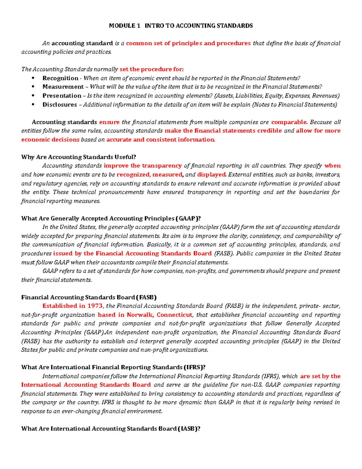 Module 1 Intro TO Accounting Standards - MODULE 1 INTRO TO ACCOUNTING ...