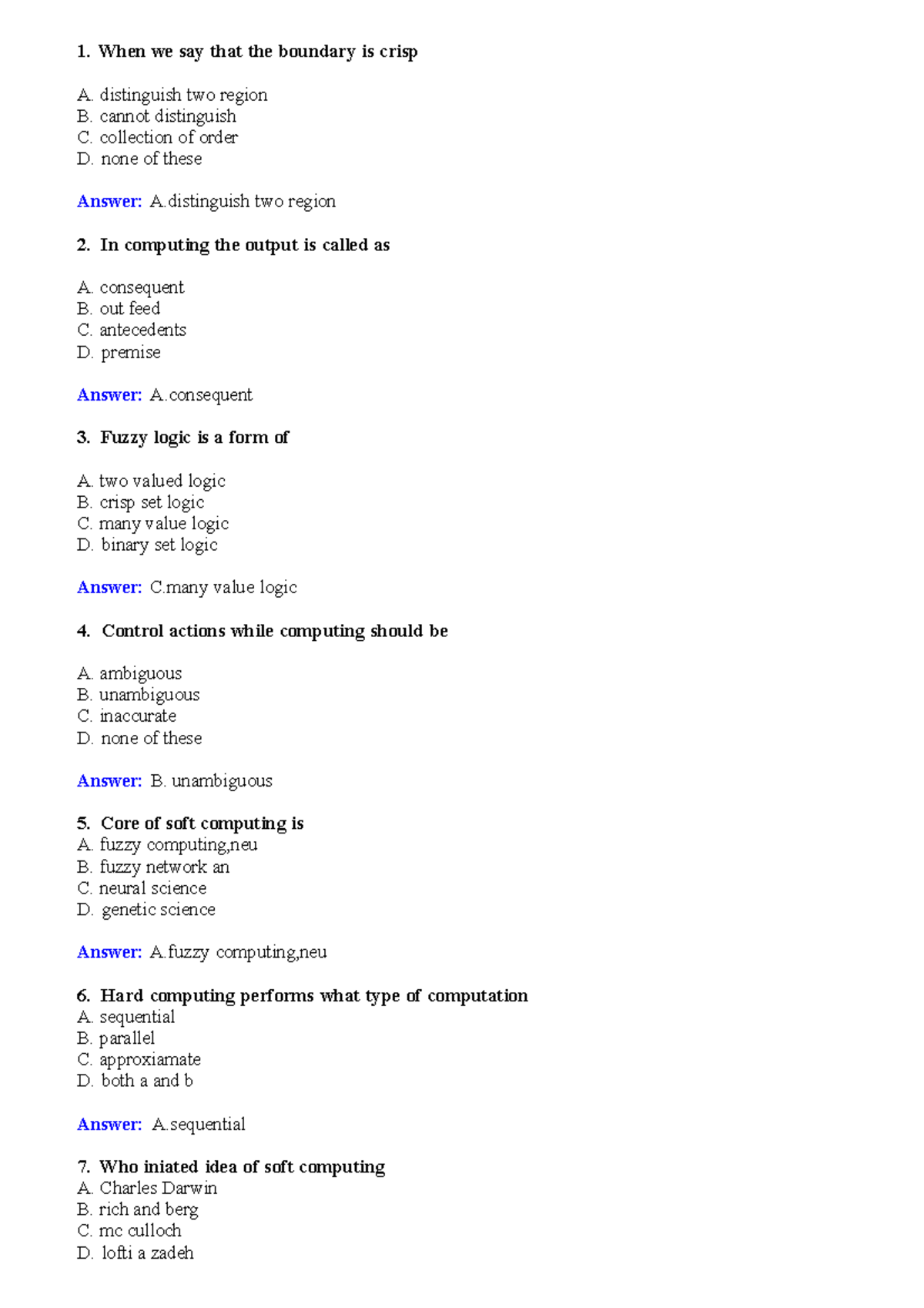MCQ Unit Wise - sdgsdgsd - When we say that the boundary is crisp A ...