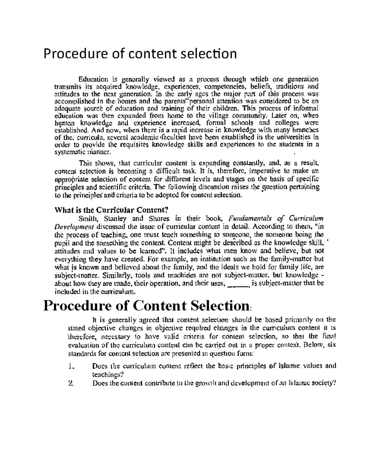 Procedure of content selection - The judgmental procedure The ...