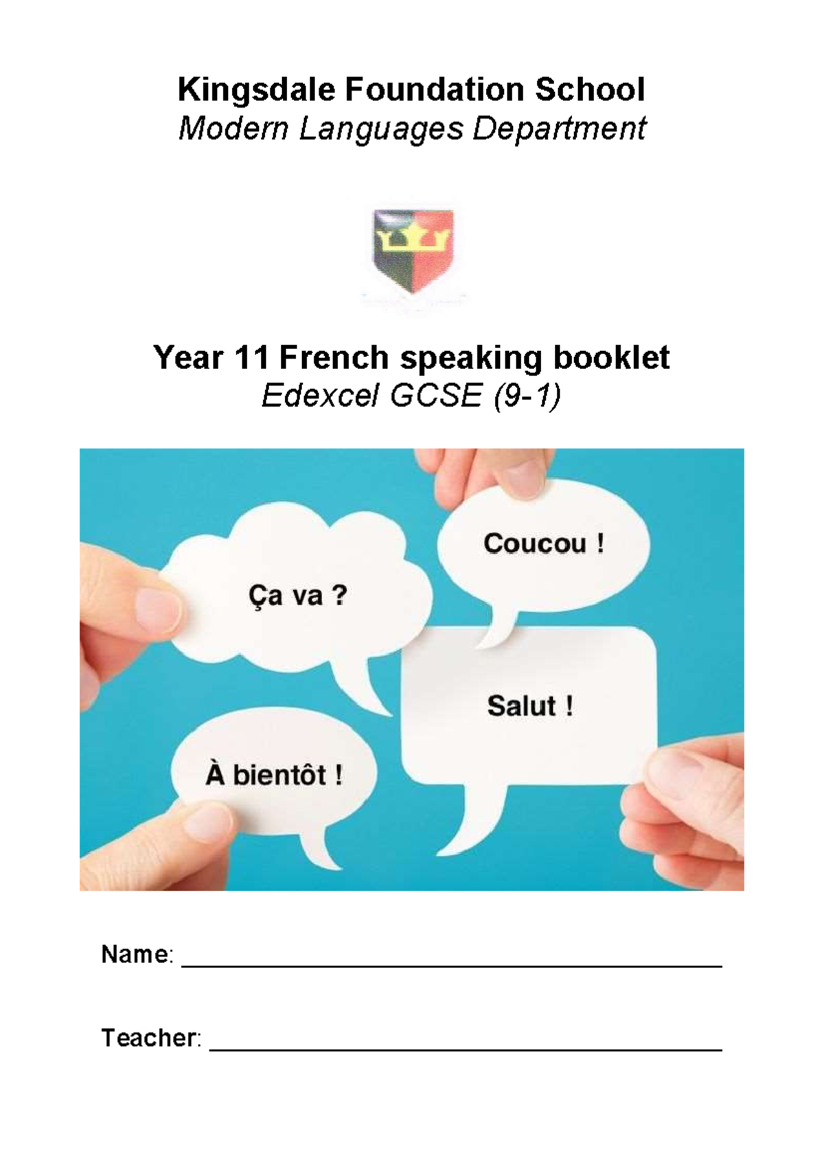 Speaking booklet - Kingsdale Foundation School Modern Languages ...