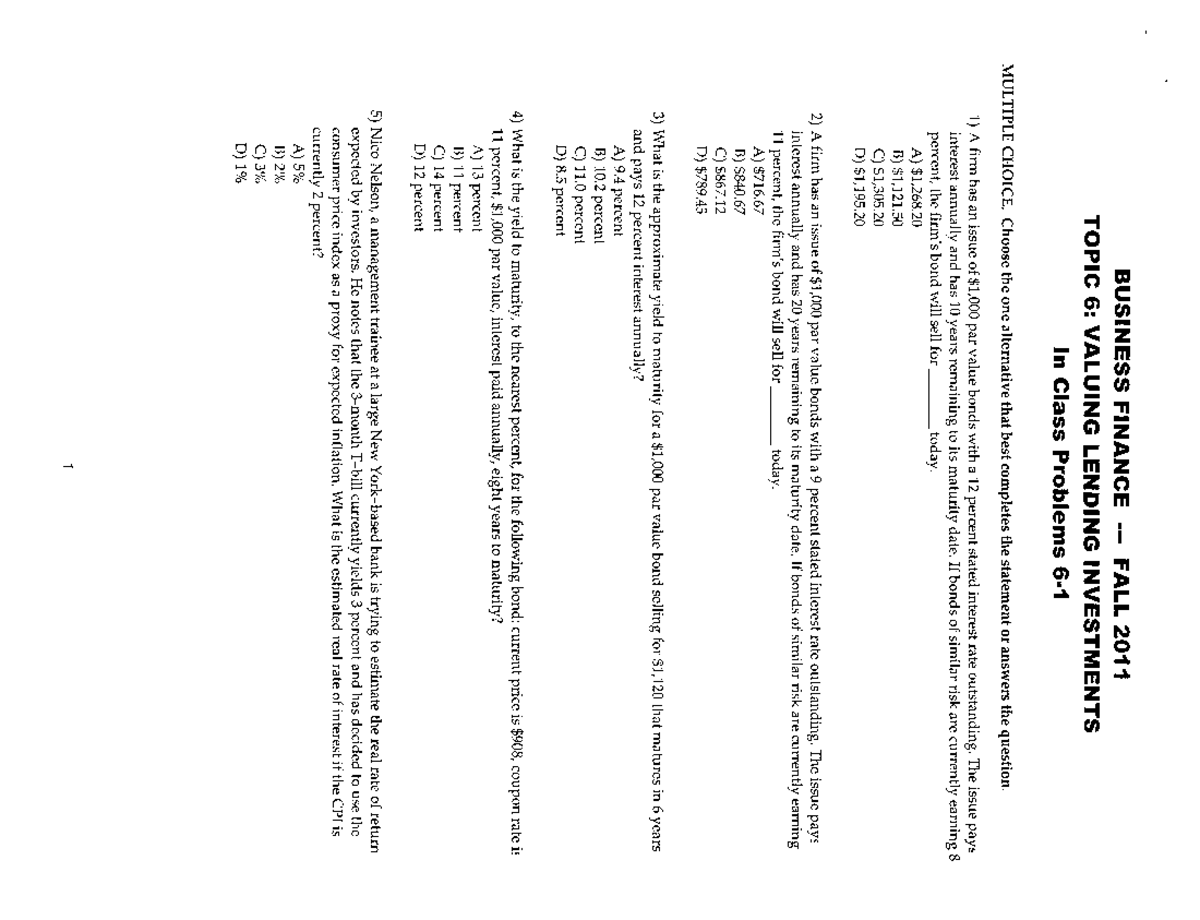 #0A0 Topic 6 Problems - quiz - FINS5513 - Studocu