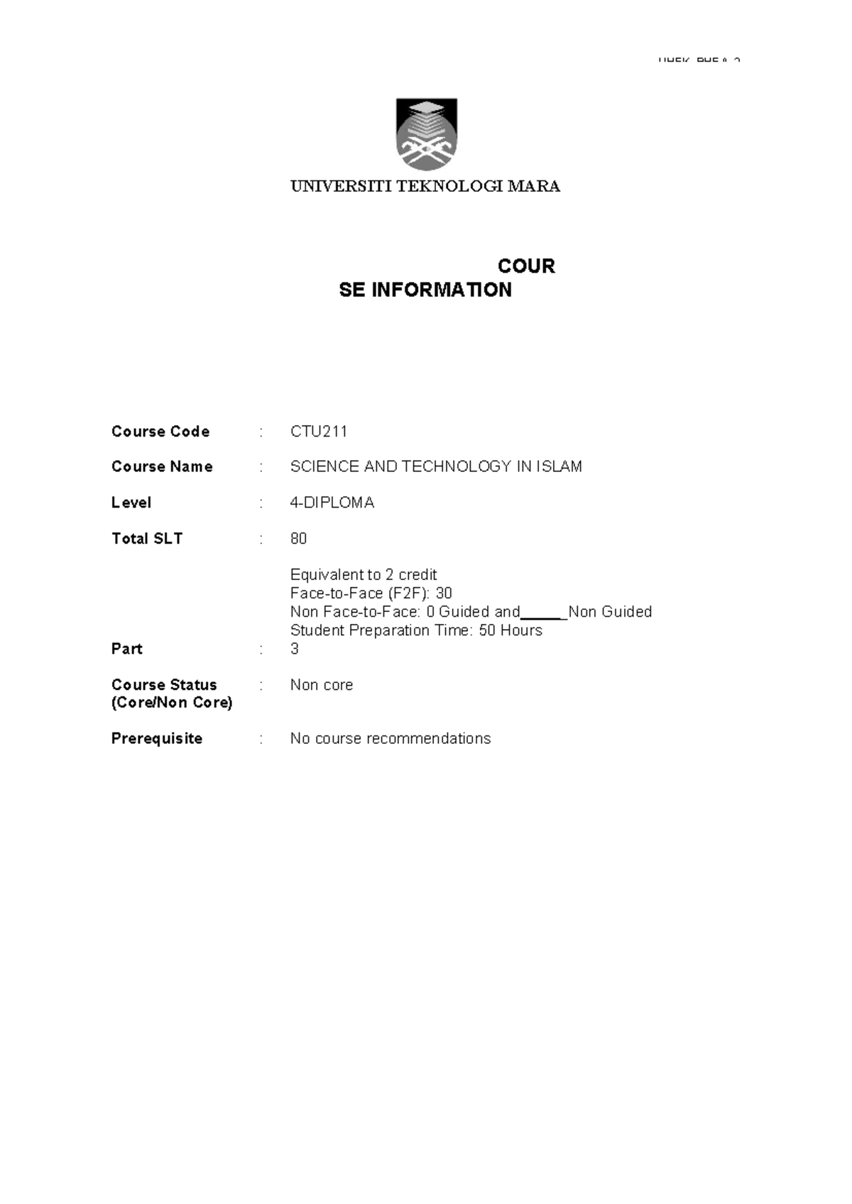 CTU211 Silibus Terkini - UNIVERSITI TEKNOLOGI MARA COUR SE INFORMATION ...