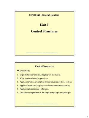 COMPS201 Unit01 - COMP S201 Tutorial Handout Unit 1 Computer Concepts and First Java Program ...
