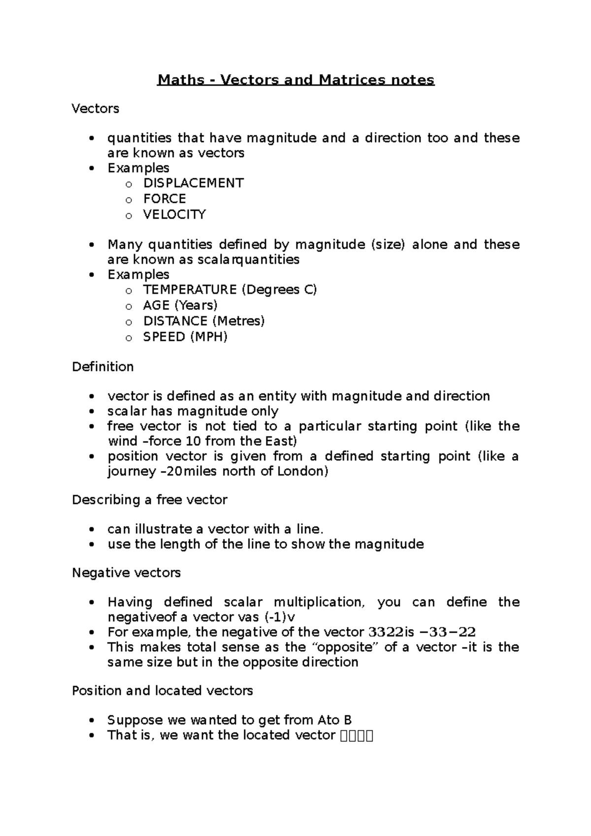 Vectors and Matrices notes - Maths - Vectors and Matrices notes Vectors ...