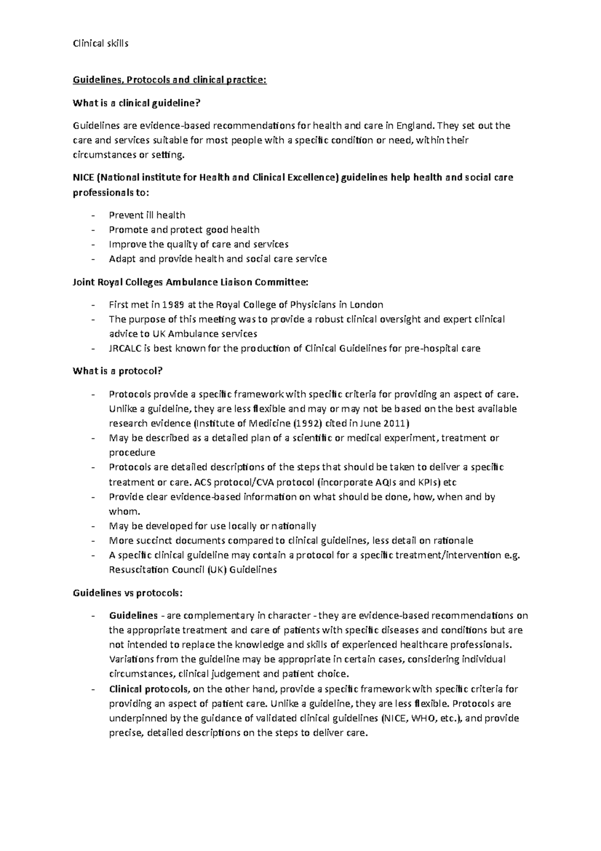 Guidelines, protocols and clinical practice - Clinical skills ...