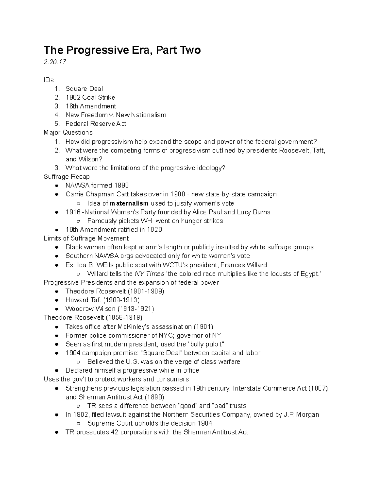 The Progressive Era, Part 2 - IDs 1. Square Deal 2. 1902 Coal Strike 3 ...