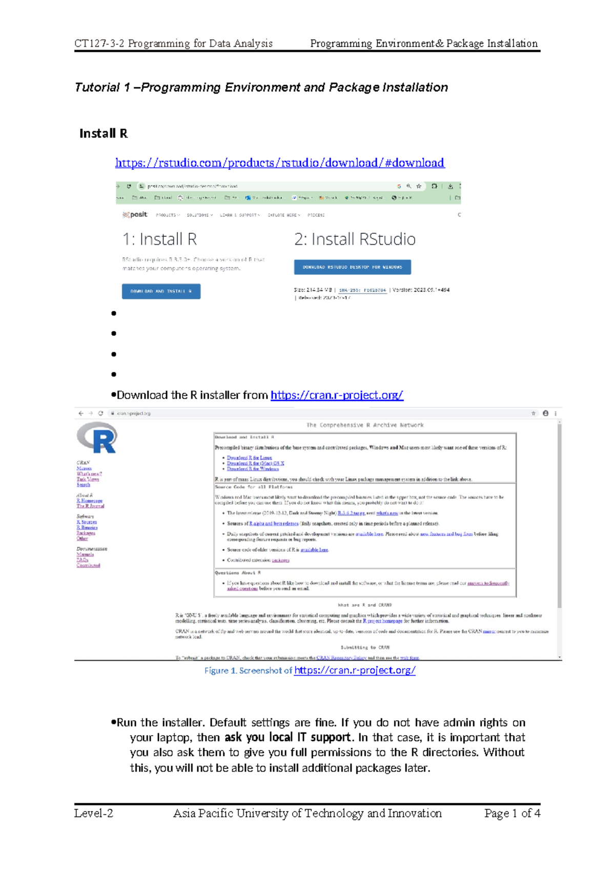 Tutorial 1 - Tutorial 1 –Programming Environment and Package Installation Install R - Studocu