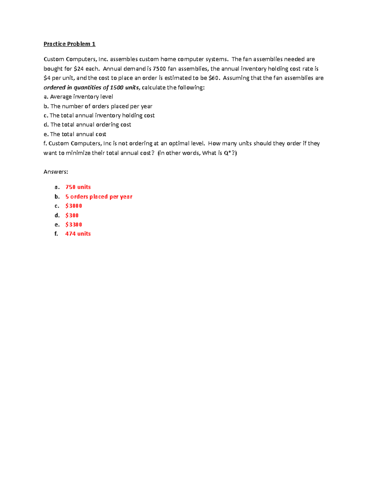 Ch 12 Practice Problems with answers - Practice Problem 1 Custom ...