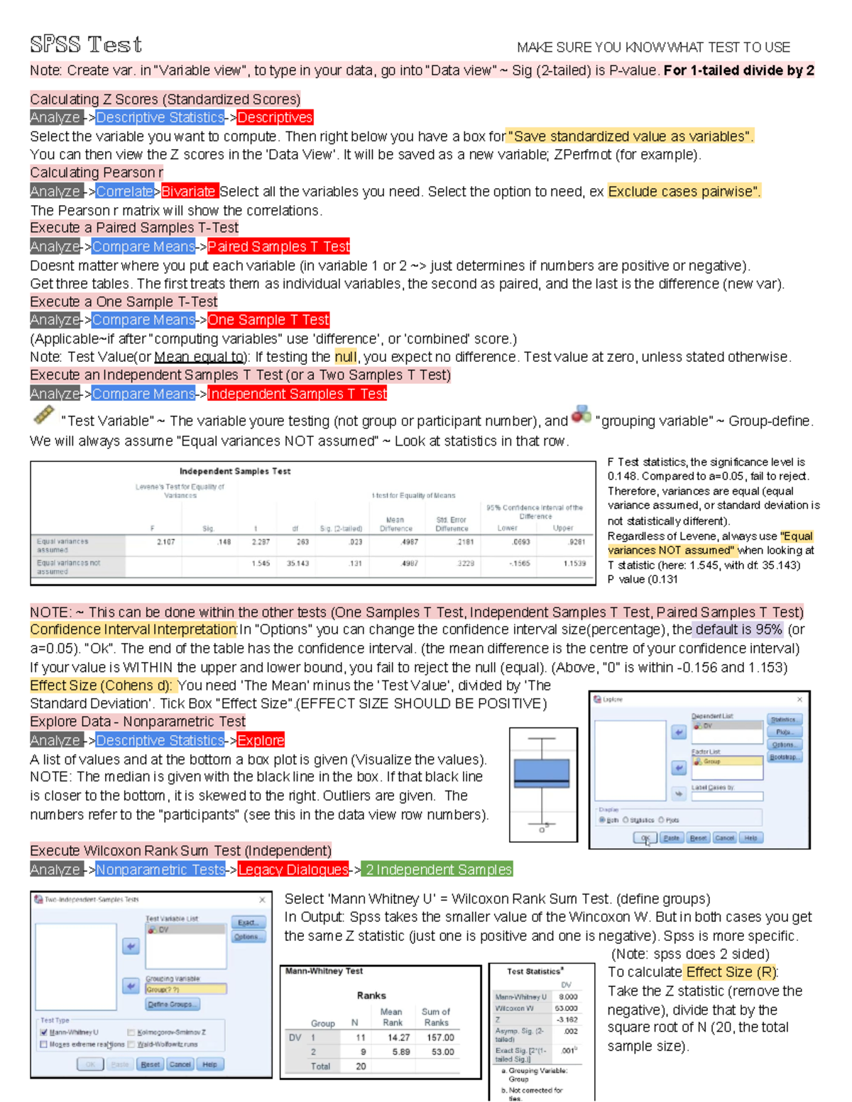 𝕊ℙ𝕊𝕊 𝕋𝕖𝕤𝕥 2 - This is a cheat sheet for inferential statistics SPSS ...