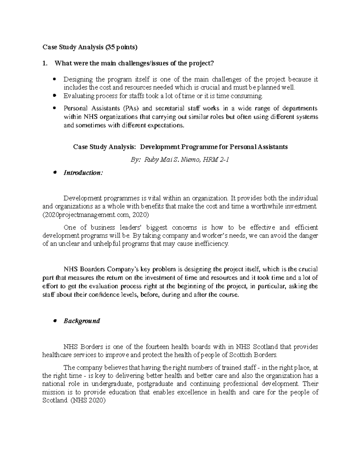 Case study analysis NHS borders(personal assistants) - Case Study ...