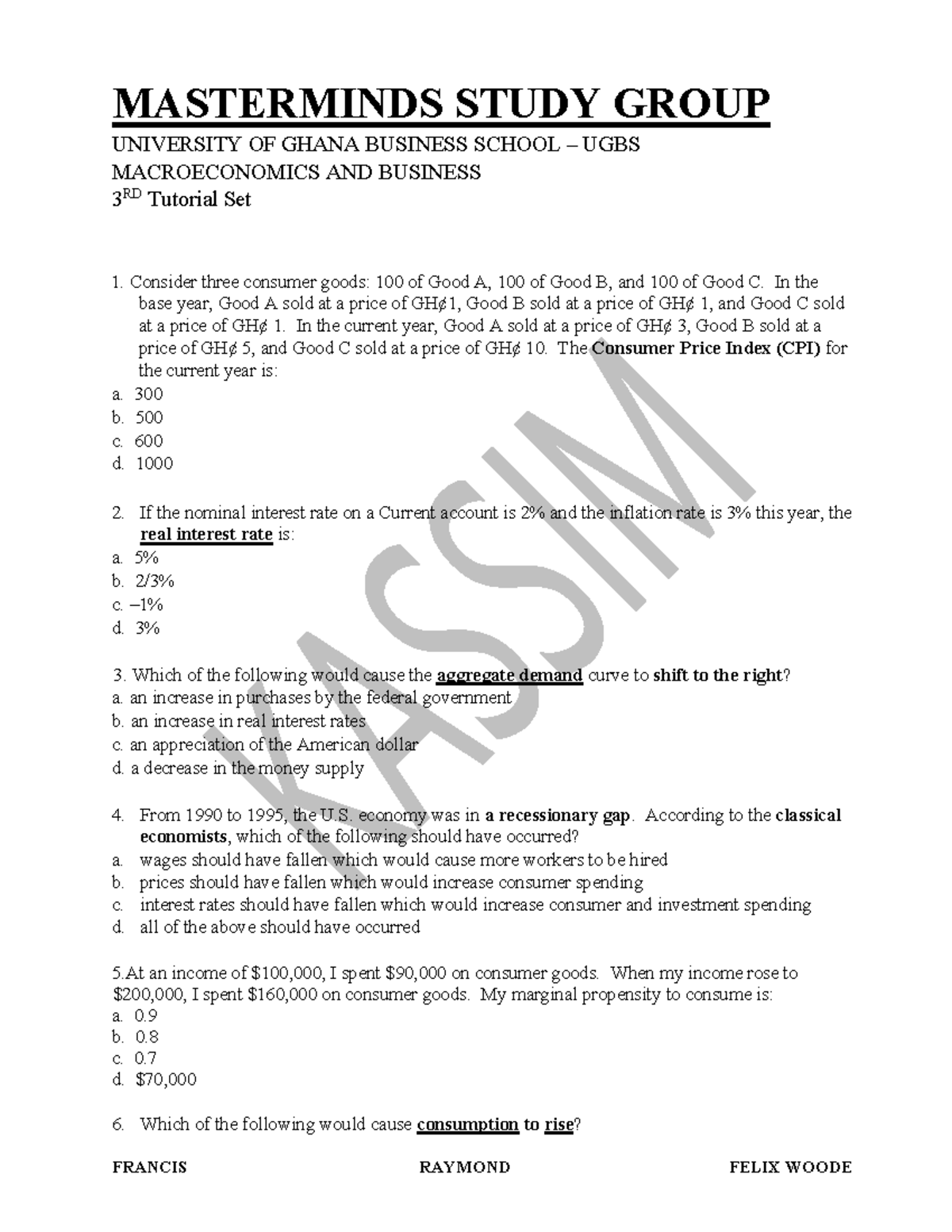 Macroeconomics MCQ Set - MASTERMINDS STUDY GROUP UNIVERSITY OF GHANA ...
