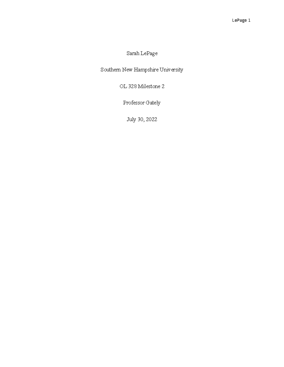 OL 328 milestone 2 - module 2 - Sarah LePage Southern New Hampshire ...