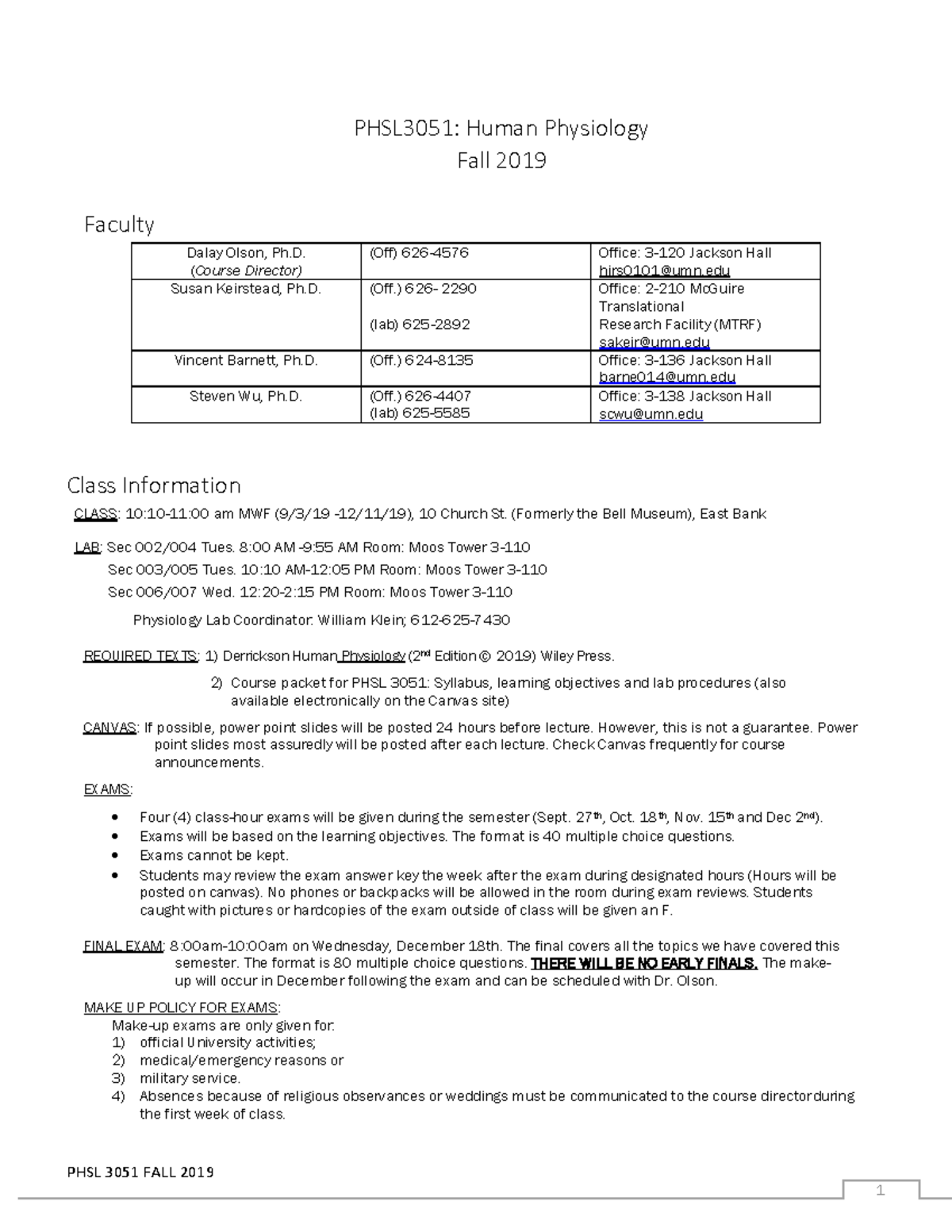 PHSL 3051 F2019 Course Syllabus-2 - Warning: TT: undefined function: 32 PHSL 3051 FALL 2019 ...