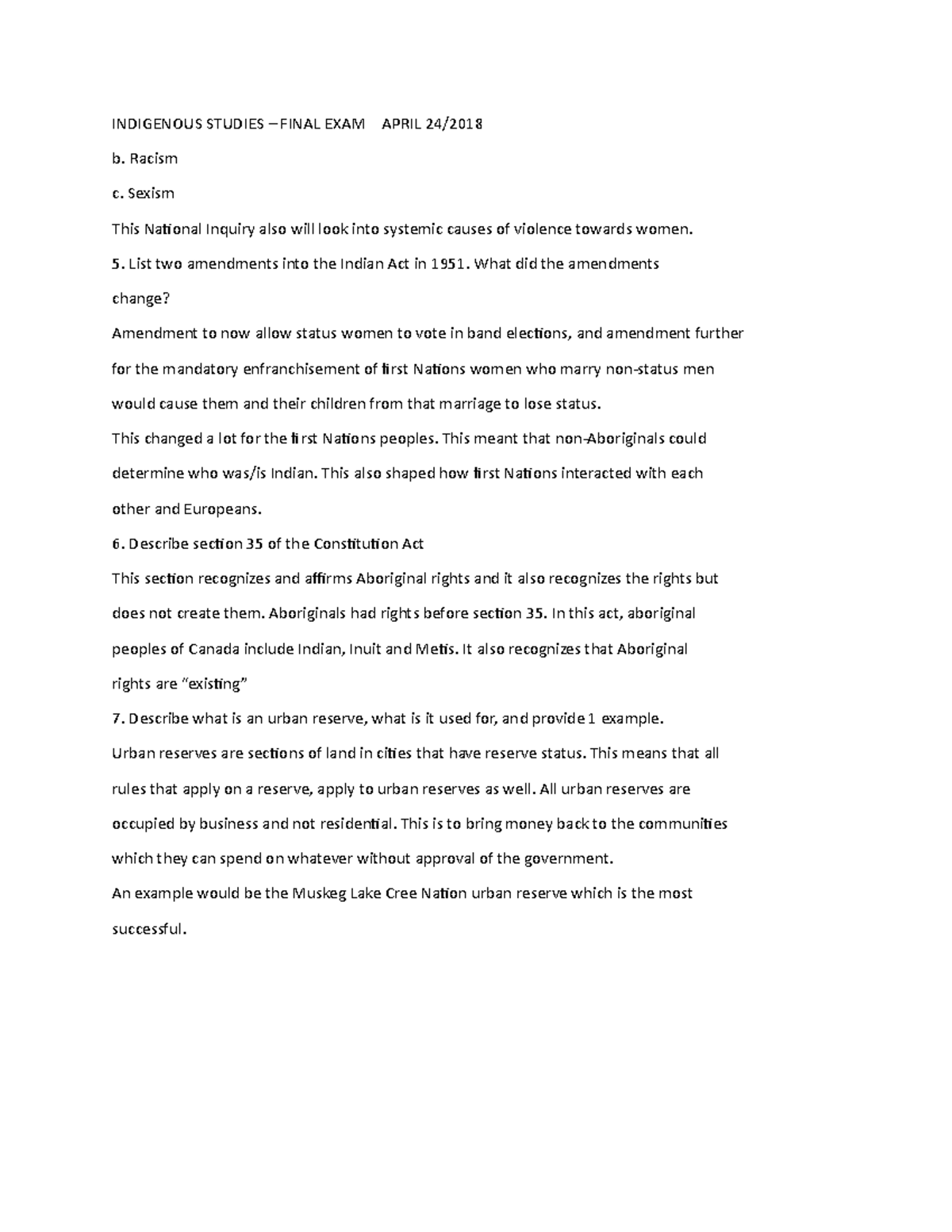 Indigenous studies quiz sample - INDIGENOUS STUDIES – FINAL EXAM APRIL ...