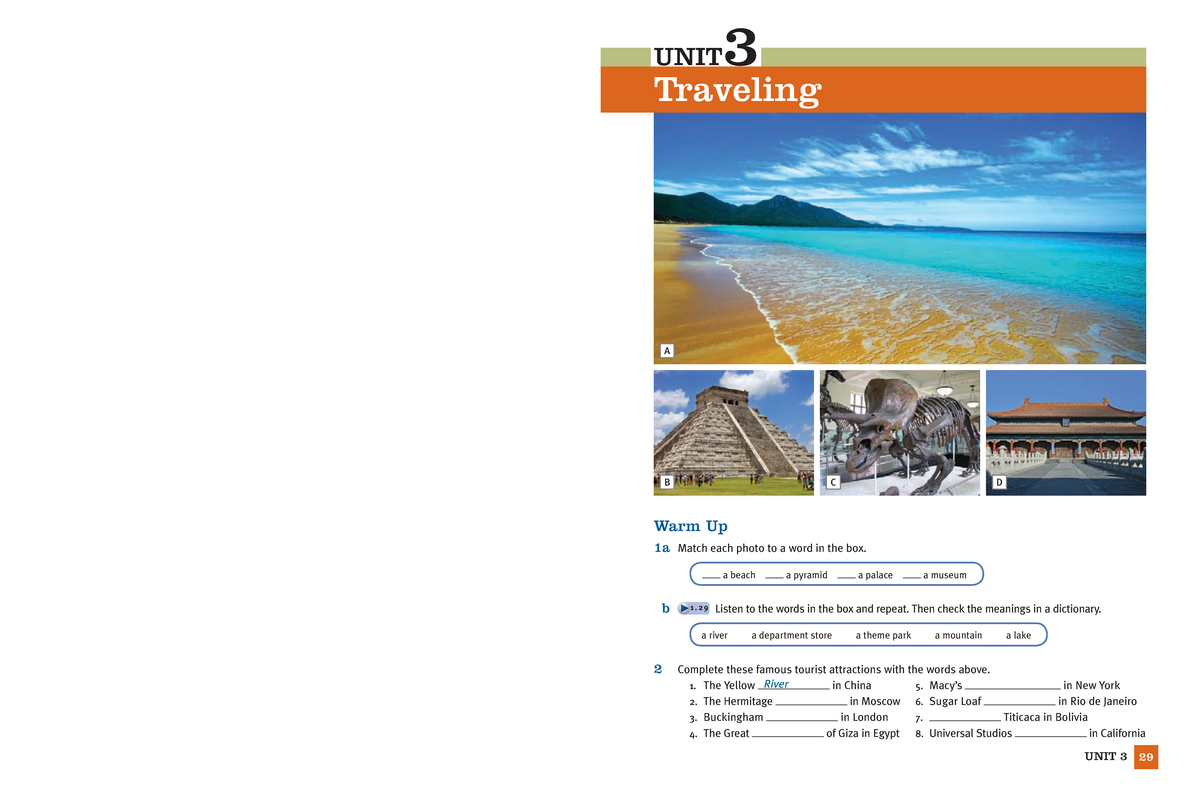 English in common 1 29-38 - B C D UNIT 3 Traveling A Warm Up 1a Match ...