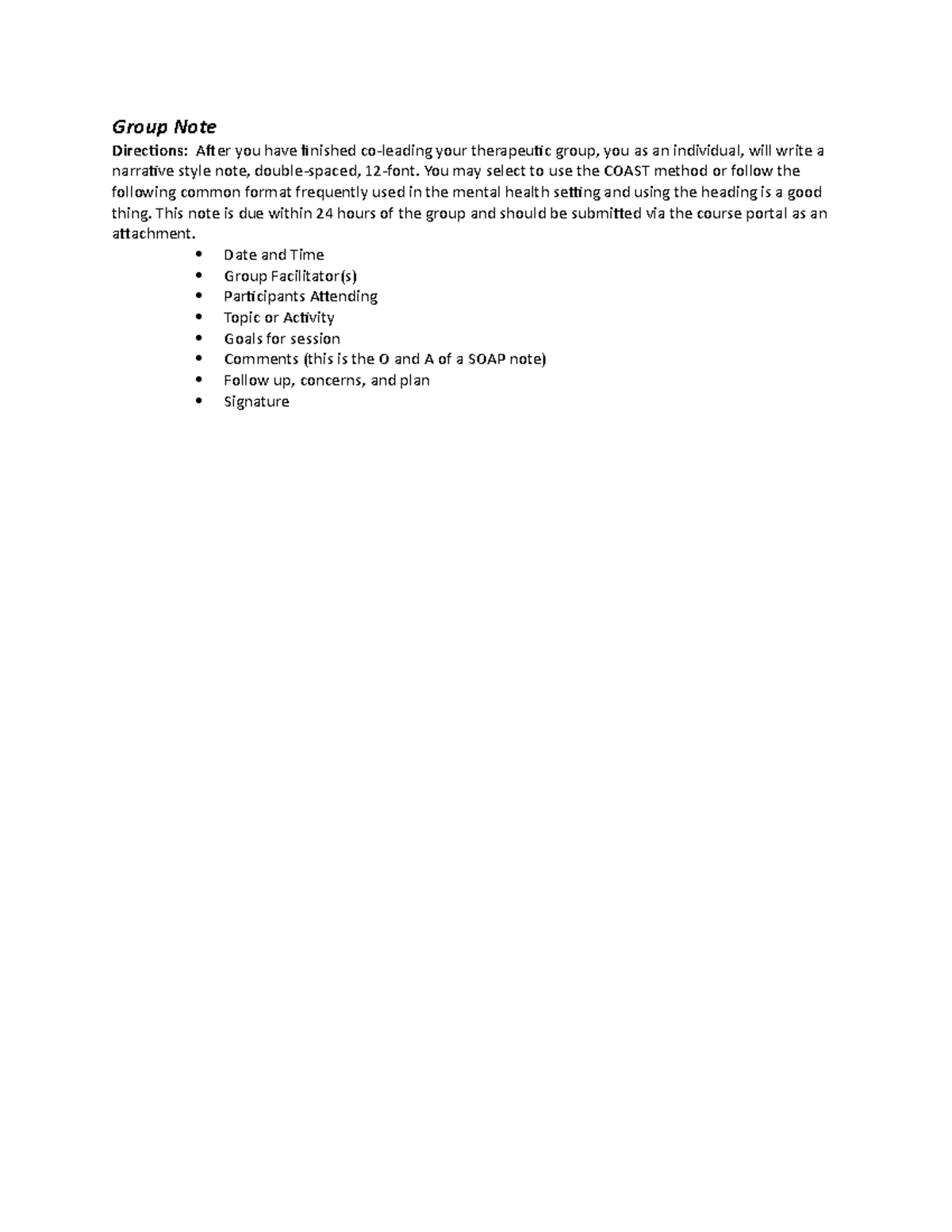 Group Note - Group Note Directions: After you have finished co-leading ...