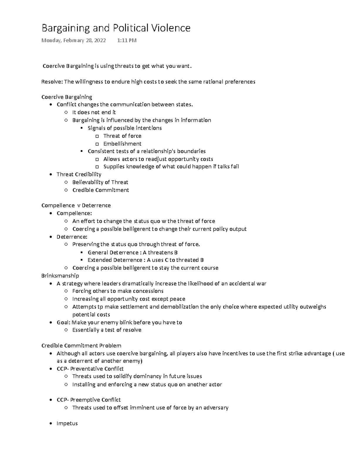 Bargining and Political Violence - Coercive Bargaining is using threats ...