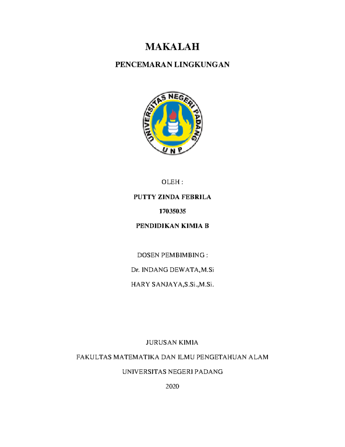 ( Makalah) Putty Zinda Febrila 17035035 - MAKALAH PENCEMARAN LINGKUNGAN ...