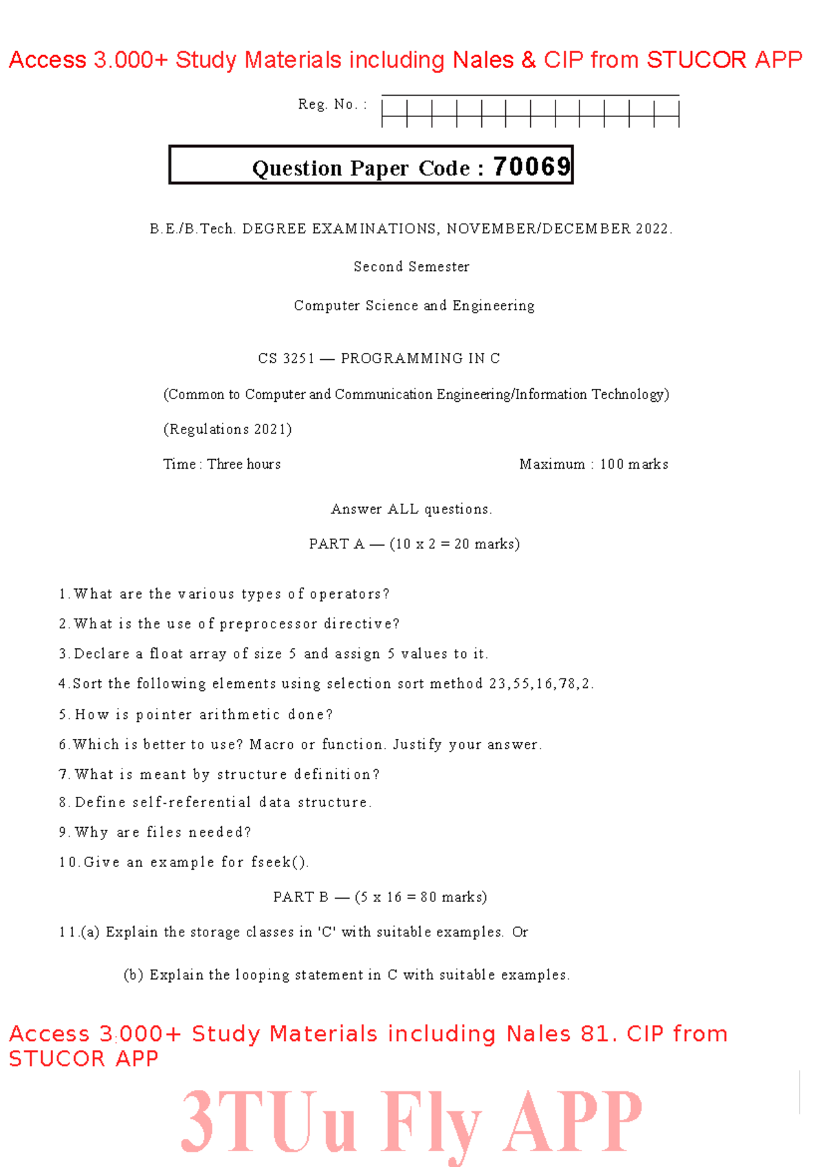 Stucor QP-CS3251 - Question paper - 3TUu Fly APP Access 3+ Study Materials including Nales & CIP ...