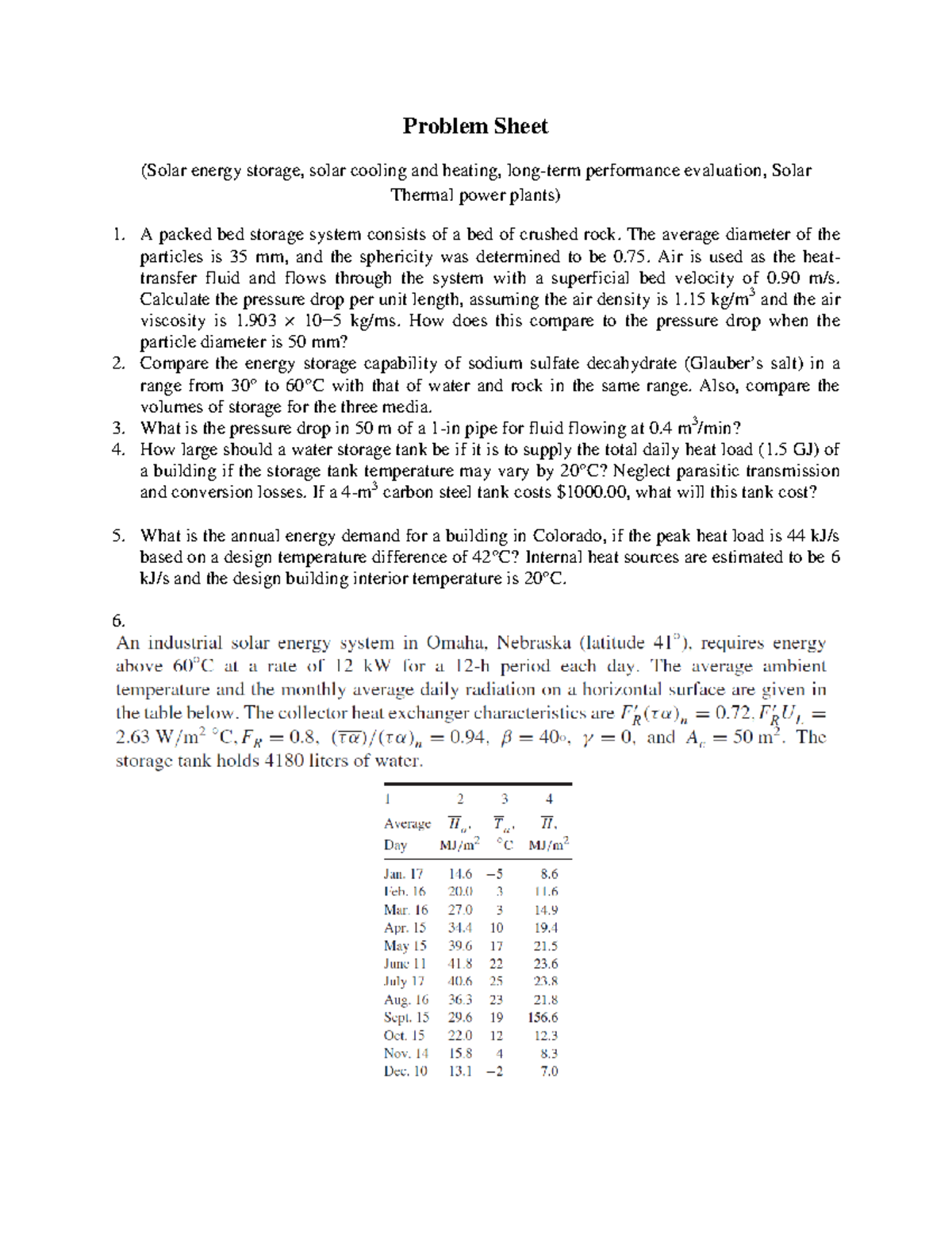 Problem Sheet post mid - Mid - Problem Sheet (Solar energy storage ...