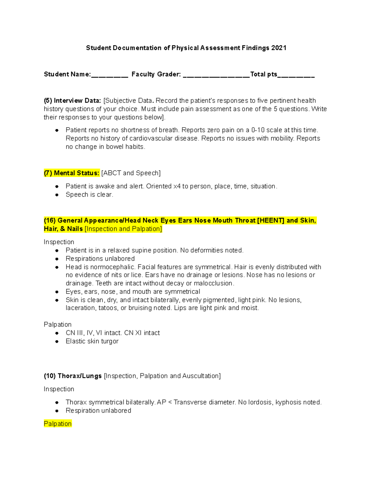 Head to Toe documentation - Student Documentation of Physical ...
