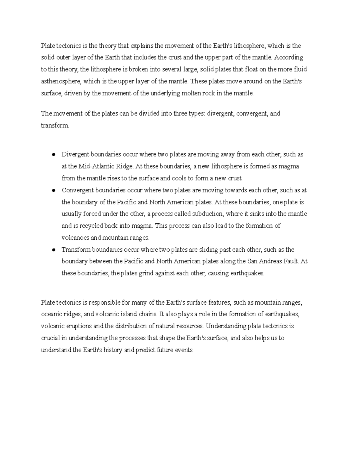 Plate tectonics - notes - Plate tectonics is the theory that explains ...