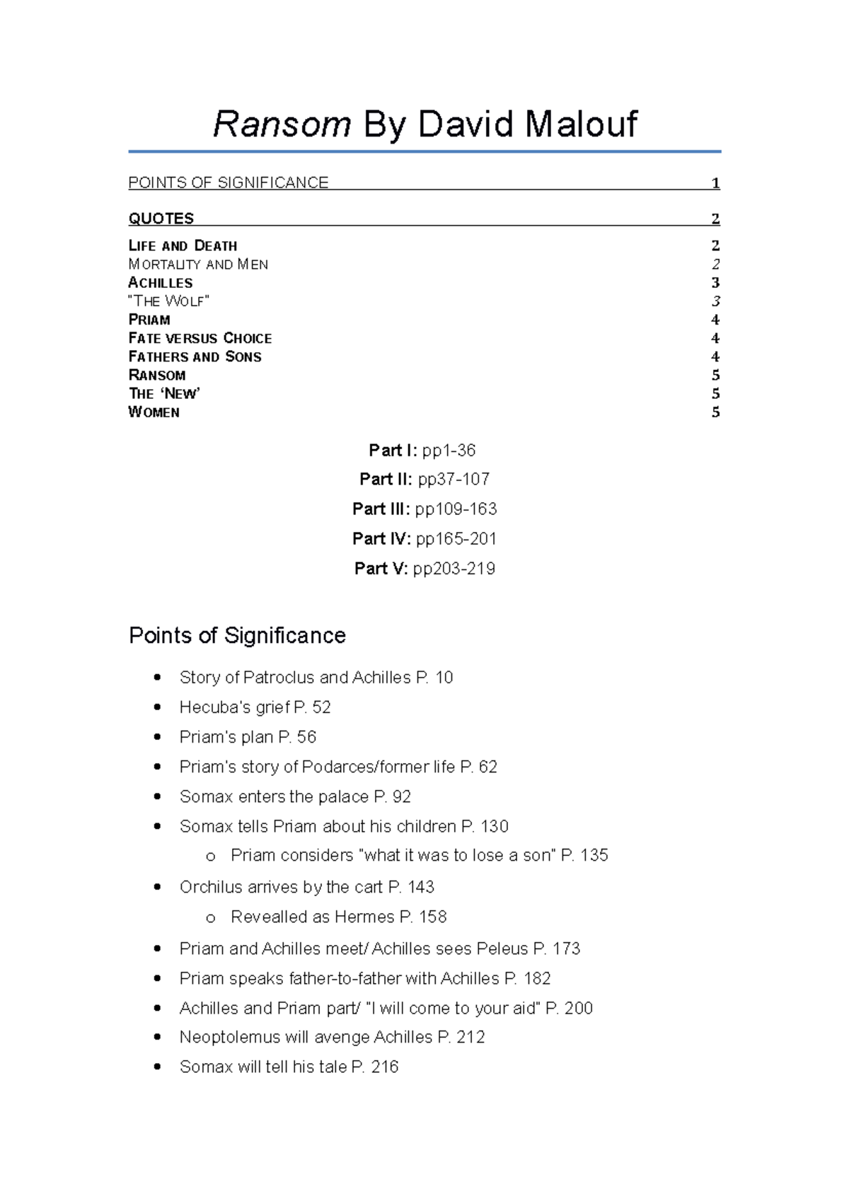 4344Ransom DM Quotes - English - Ransom By David Malouf POINTS OF ...