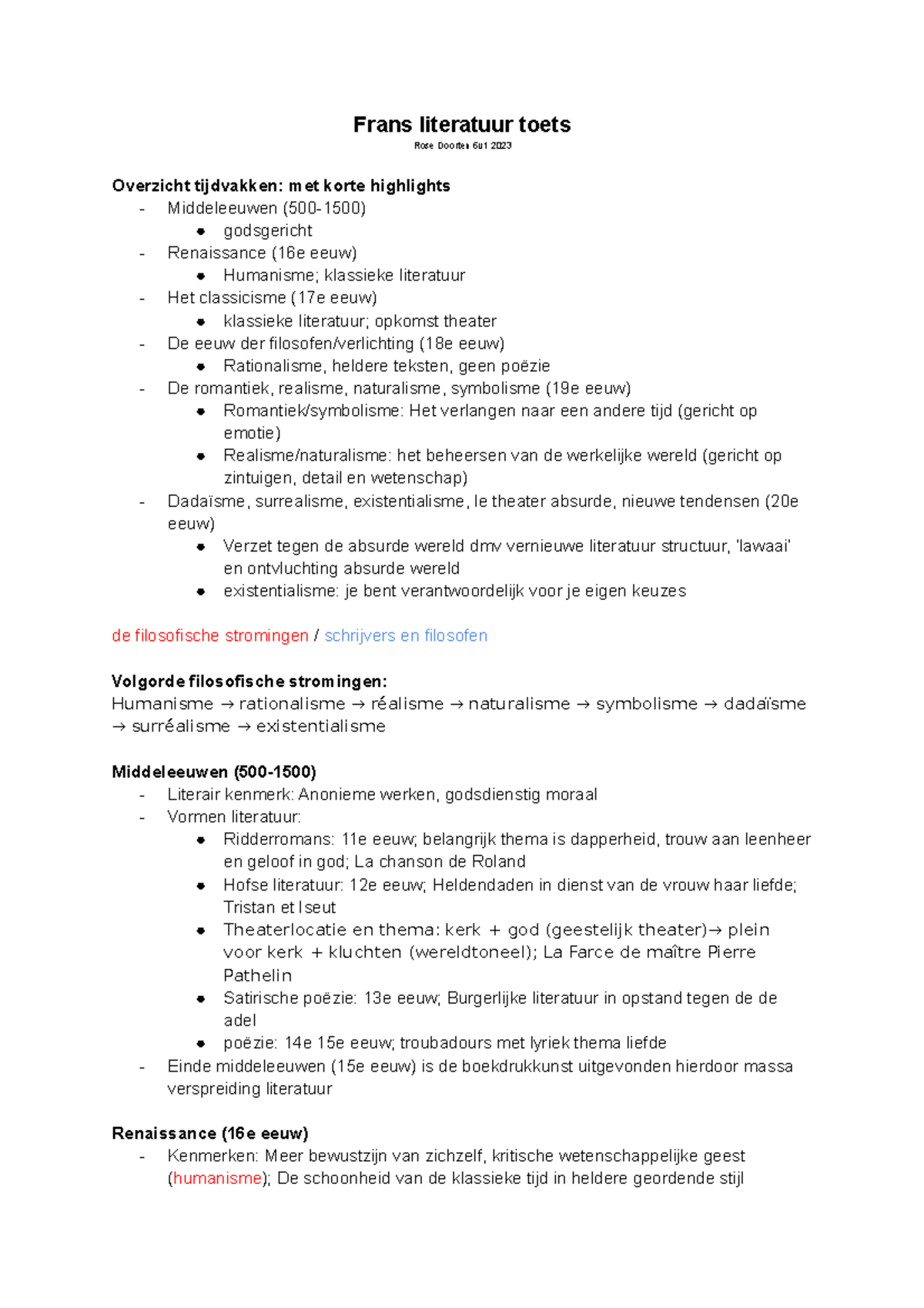 Frans literatuur stencil - Frans literatuur toets Rose Doorten 6v1 2023 Overzicht tijdvakken ...