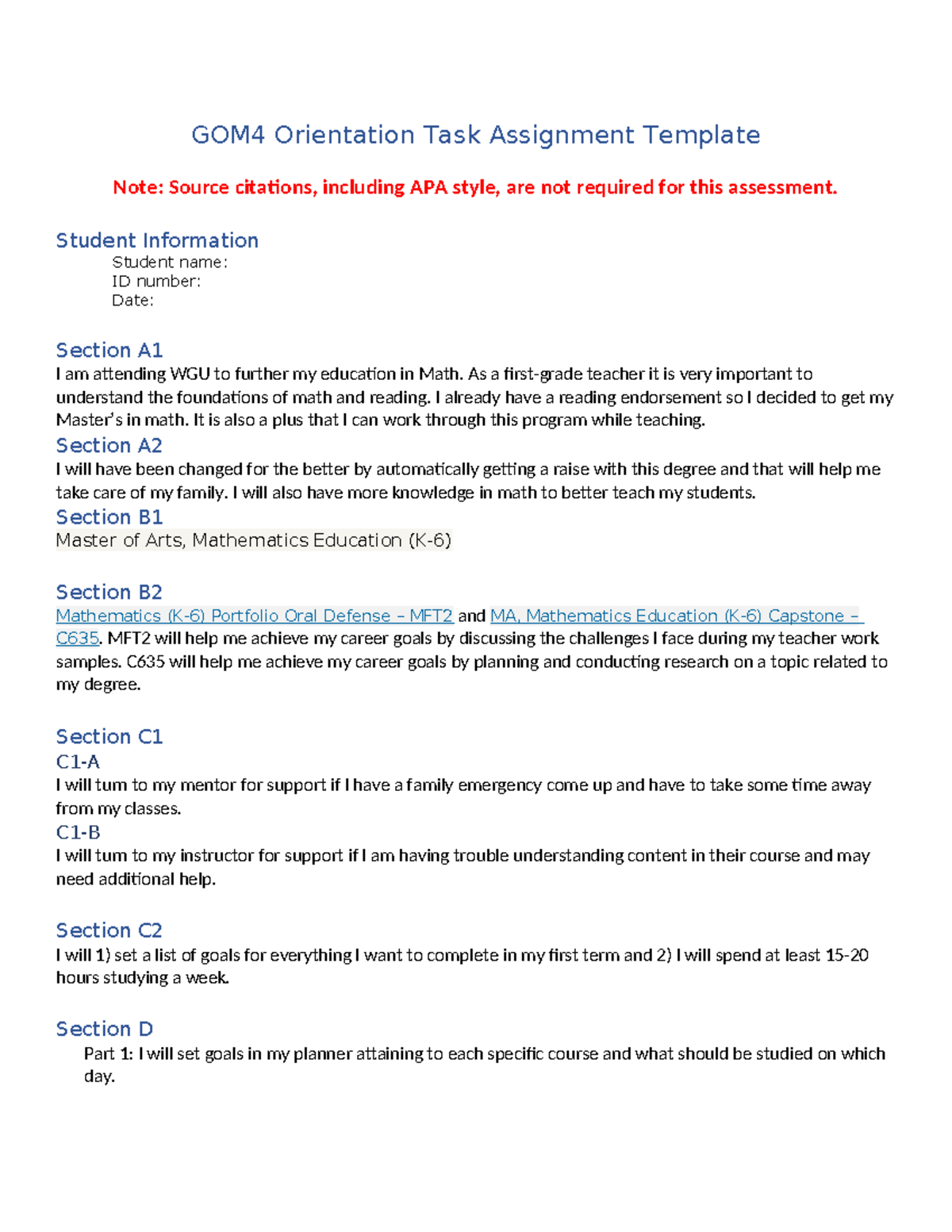 Orientation Task - Student Information Student name: ID number: Date ...