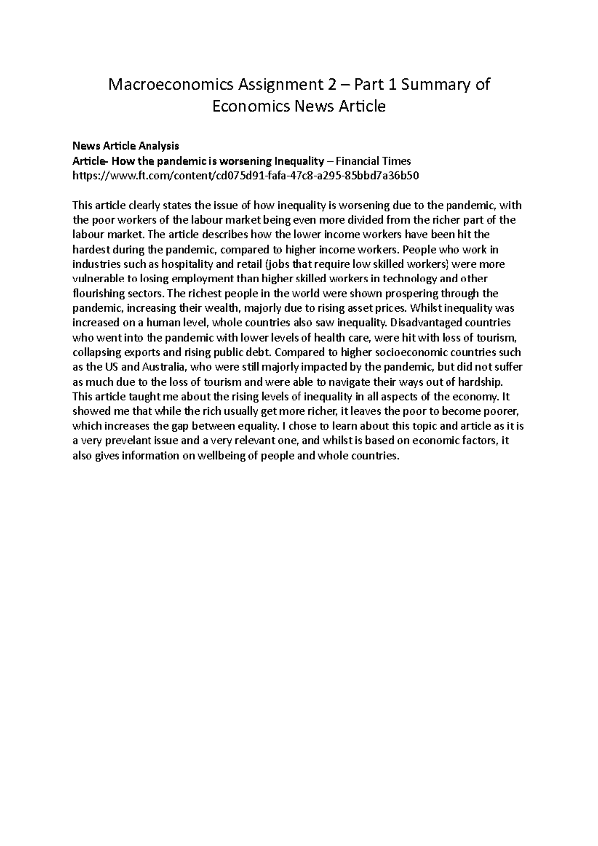 Macroeconomics Assignment 2- news article summary - Macroeconomics Assignment 2 – Part 1 Summary ...