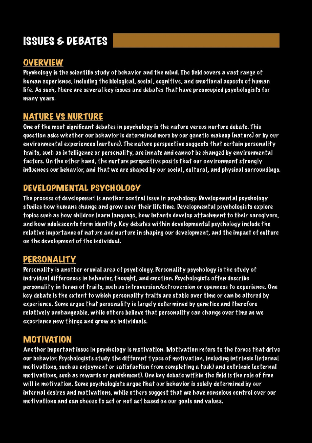 Issues and Debates - Summary - PSY4030 - Studocu